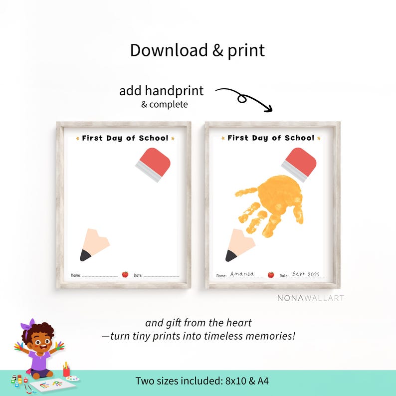 First Day of School Handprint Art: Pencil Keepsake (digital Download ...