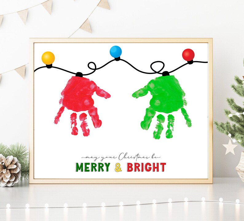 Christmas Handprint Craft, Merry & Bright Holiday Activity, Printable ...