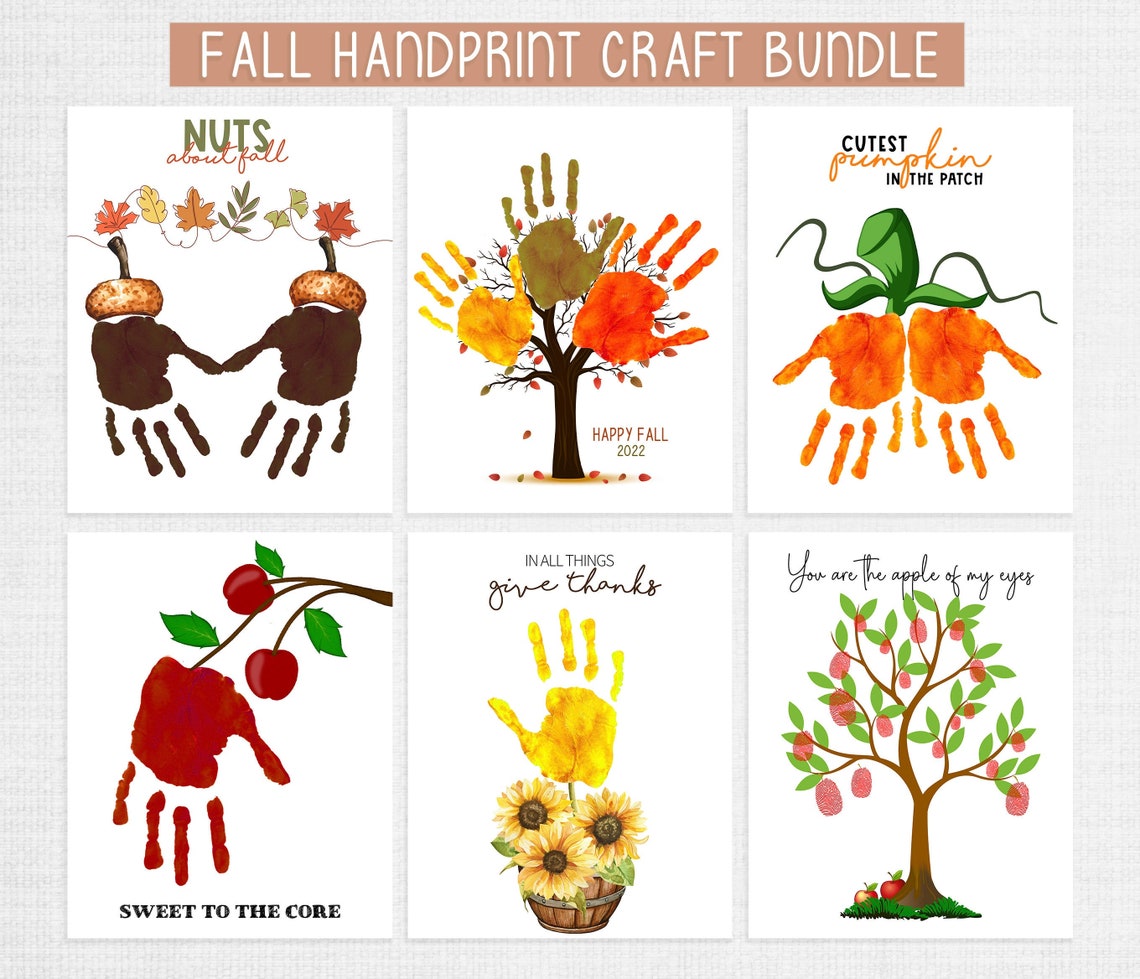 Fall Handprint Craft Bundle Printable DIY Autumn Art Memory - Etsy