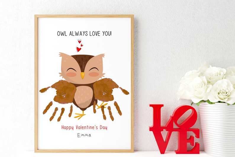 Valentine's Day Handprint Craft Owl Always Love You DIY - Etsy