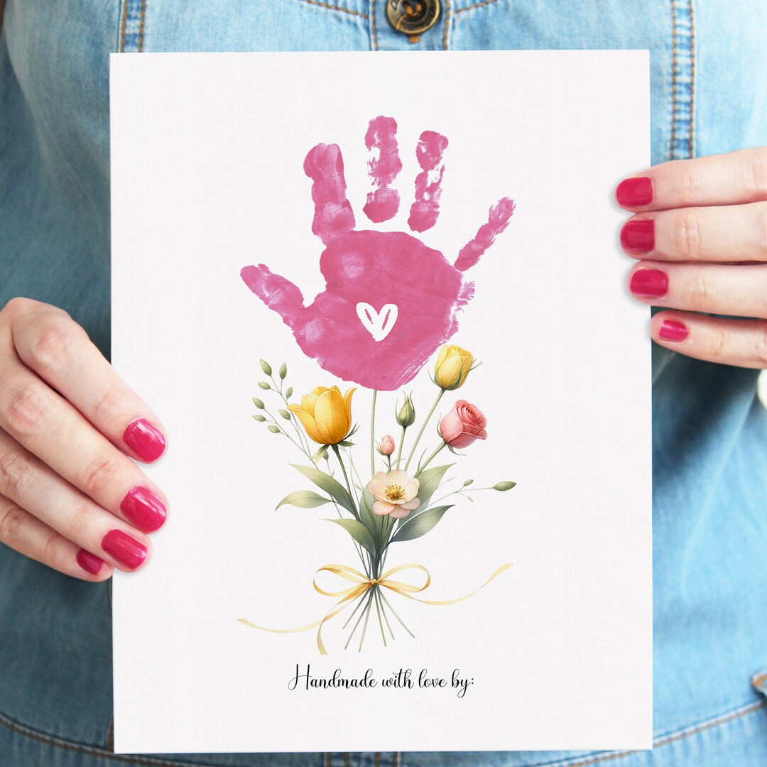 Mother's Day Craft Handprint Art, Handmade With Love Roses Bouquet for ...