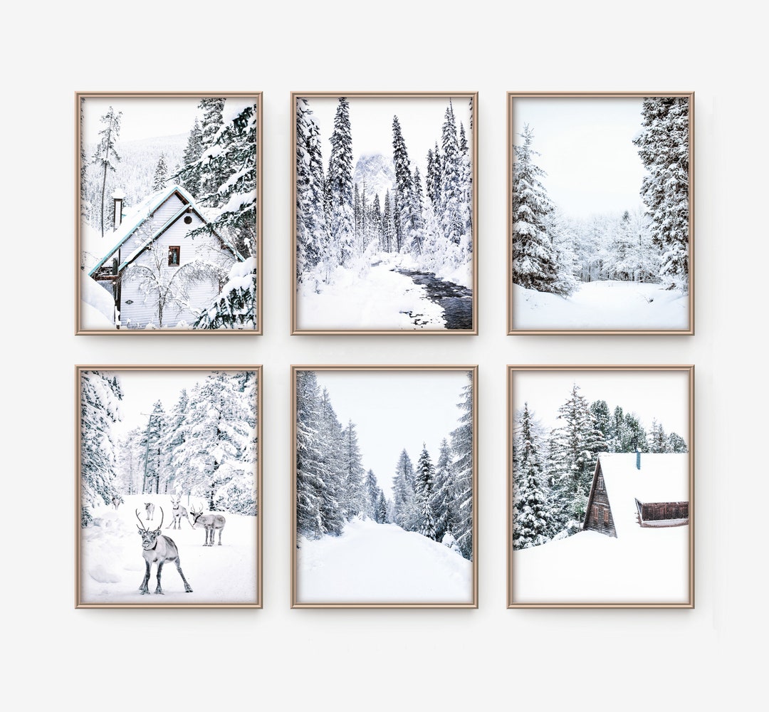 Winter Printable Wall Art, Christmas Print Set of 6, Snowy Trees ...