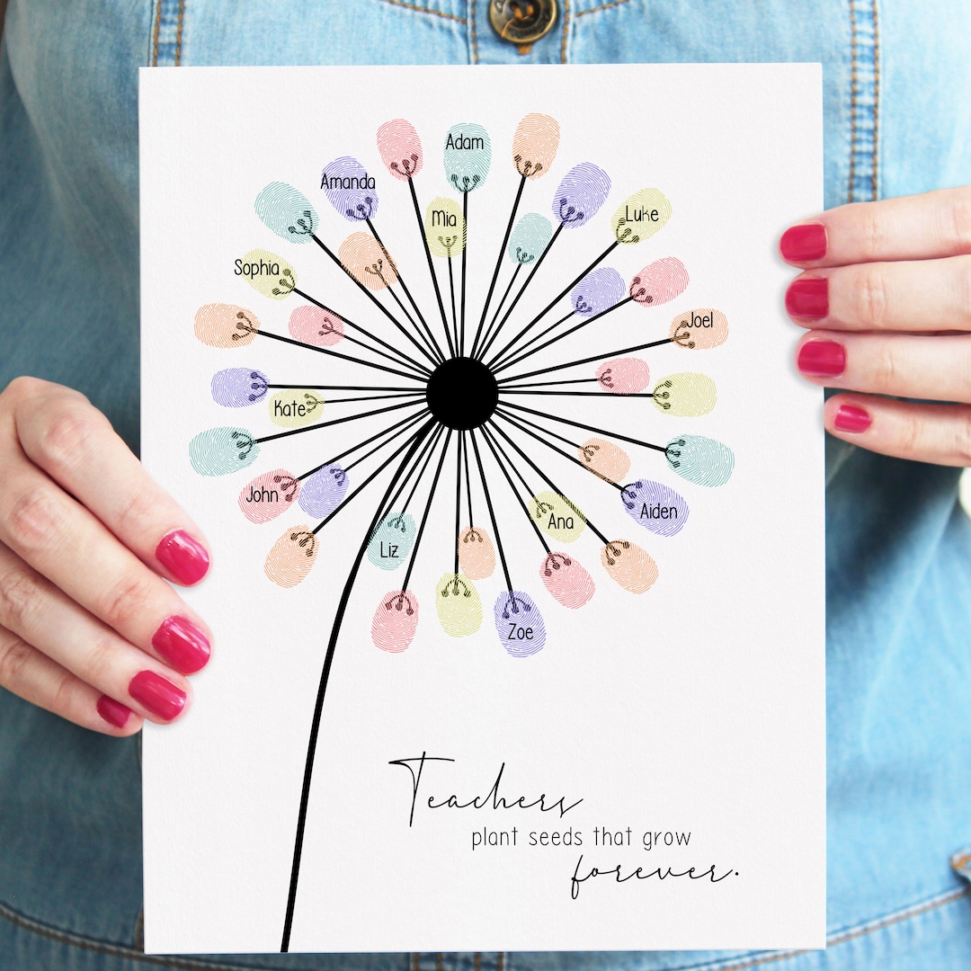 Teacher Appreciation Fingerprint Dandelion Gift (printable) - Etsy