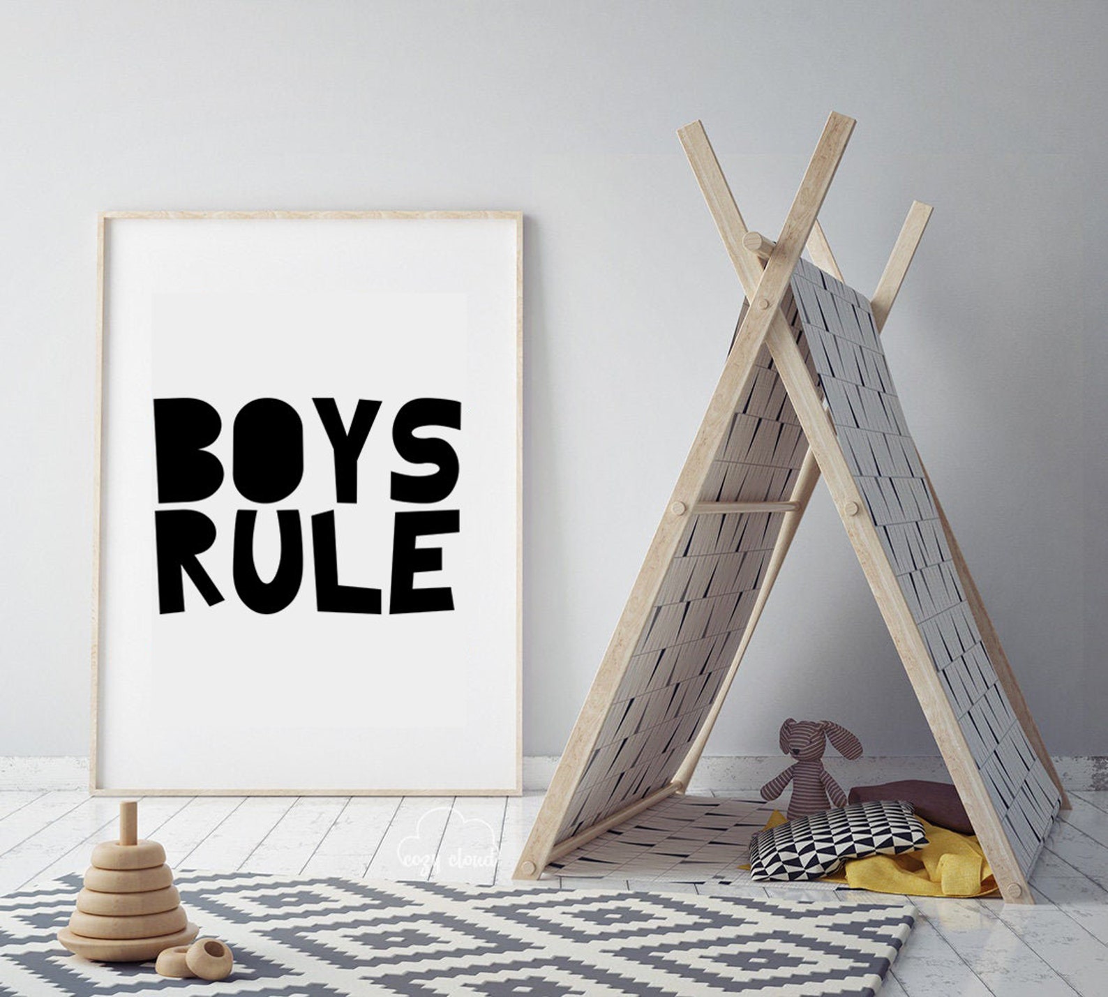 Boys Rule Wall Art Monochrome Print for Nursery or Boys - Etsy