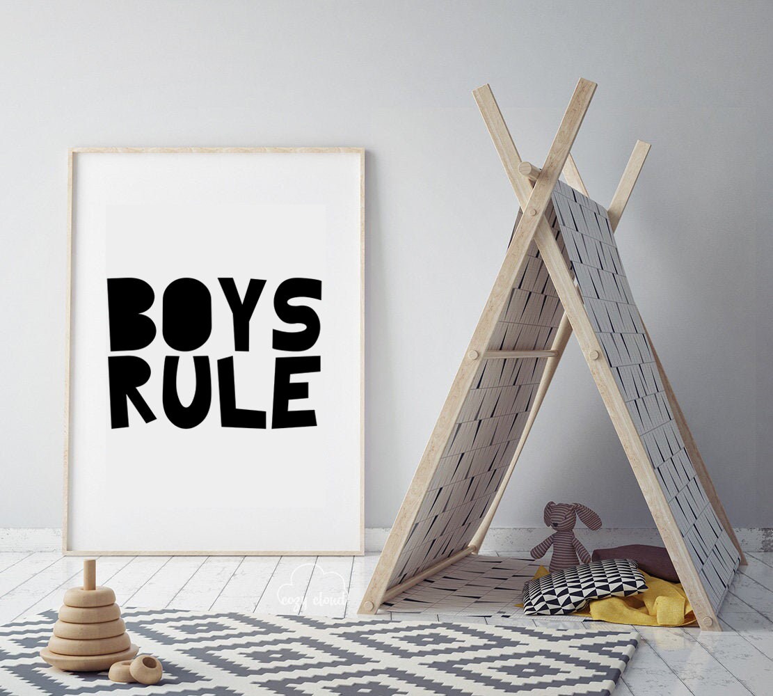 Boys Rule Wall Art Monochrome Print for Nursery or Boys - Etsy