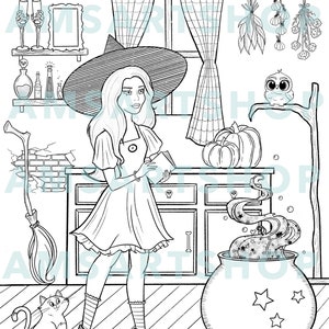 Halloween Coloring Page, Haunted House, Halloween Fun, Halloween Witch ...