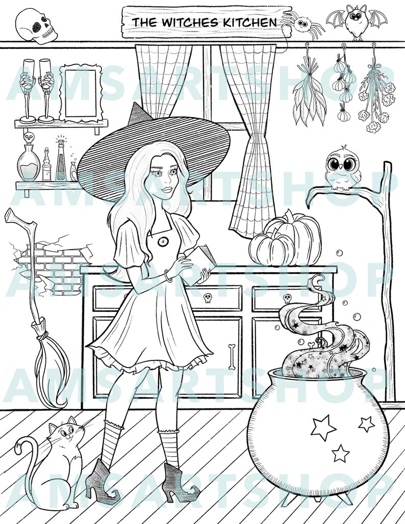 Halloween Coloring Page Haunted House Halloween Fun - Etsy