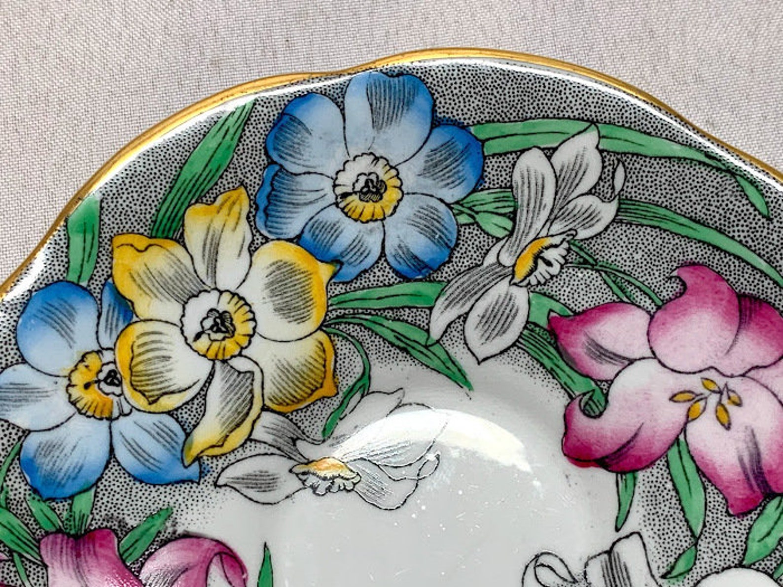 Rosina, Bone China, Tiger + Day Lilies, Spring Bulbs, Teacup & Saucer ...