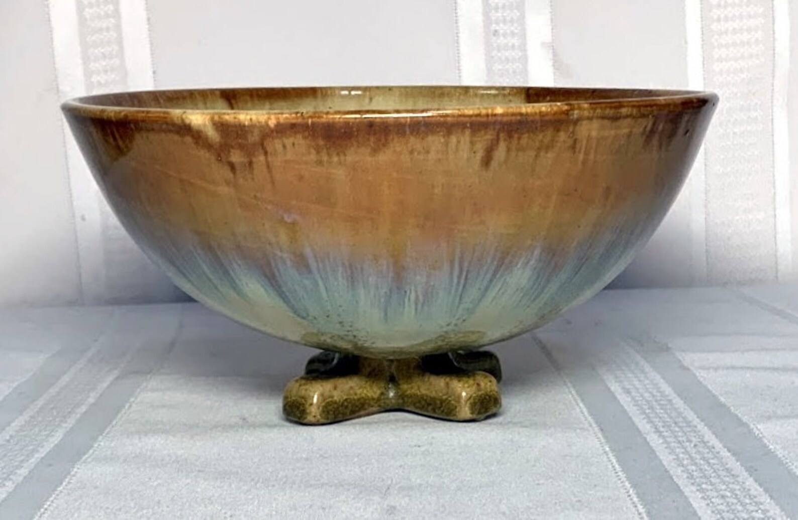 Fulper Pottery, Tan Brown Blue Flambé Pedestal Bowl, Shape 454, Quite ...
