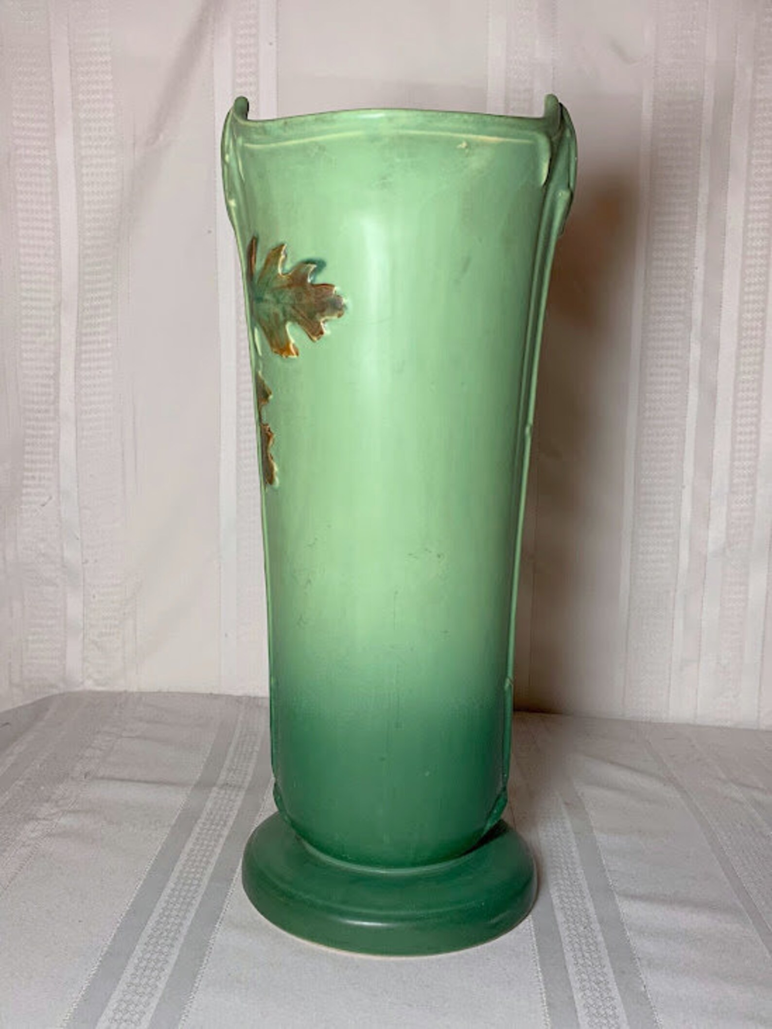 Weller Pottery, Tall Green Oak Leaf Floor Vase, Realistic Glaze Colors ...