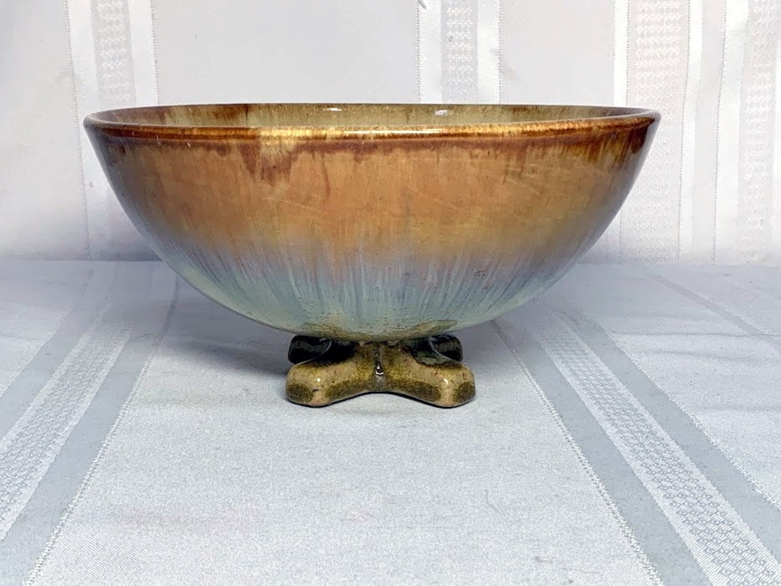 Fulper Pottery, Tan Brown Blue Flambé Pedestal Bowl, Shape 454, Quite ...