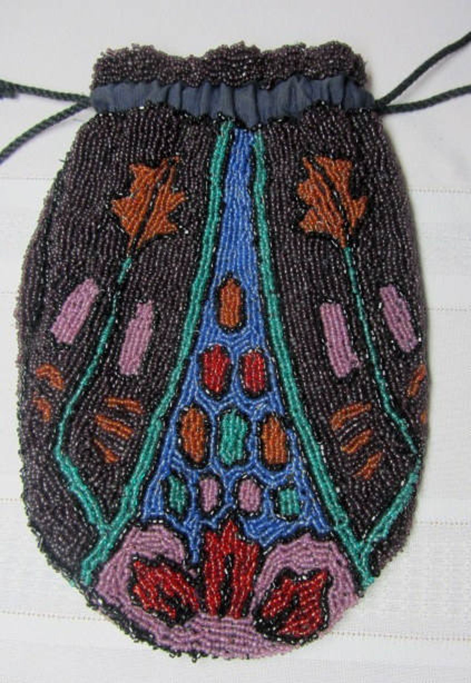 Vintage Beaded Reticule Purse Pouch Jet Beads Arts & Crafts - Etsy