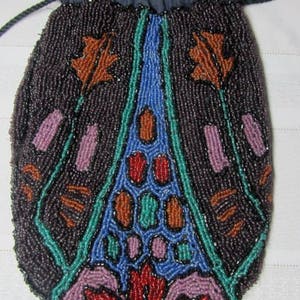 Vintage Beaded Reticule Purse, Pouch, Jet Beads, Arts & Crafts Design ...