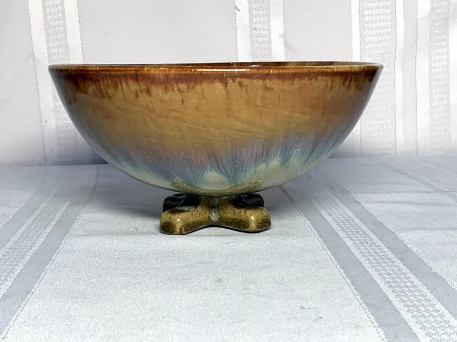 Fulper Pottery, Tan Brown Blue Flambé Pedestal Bowl, Shape 454, Quite ...