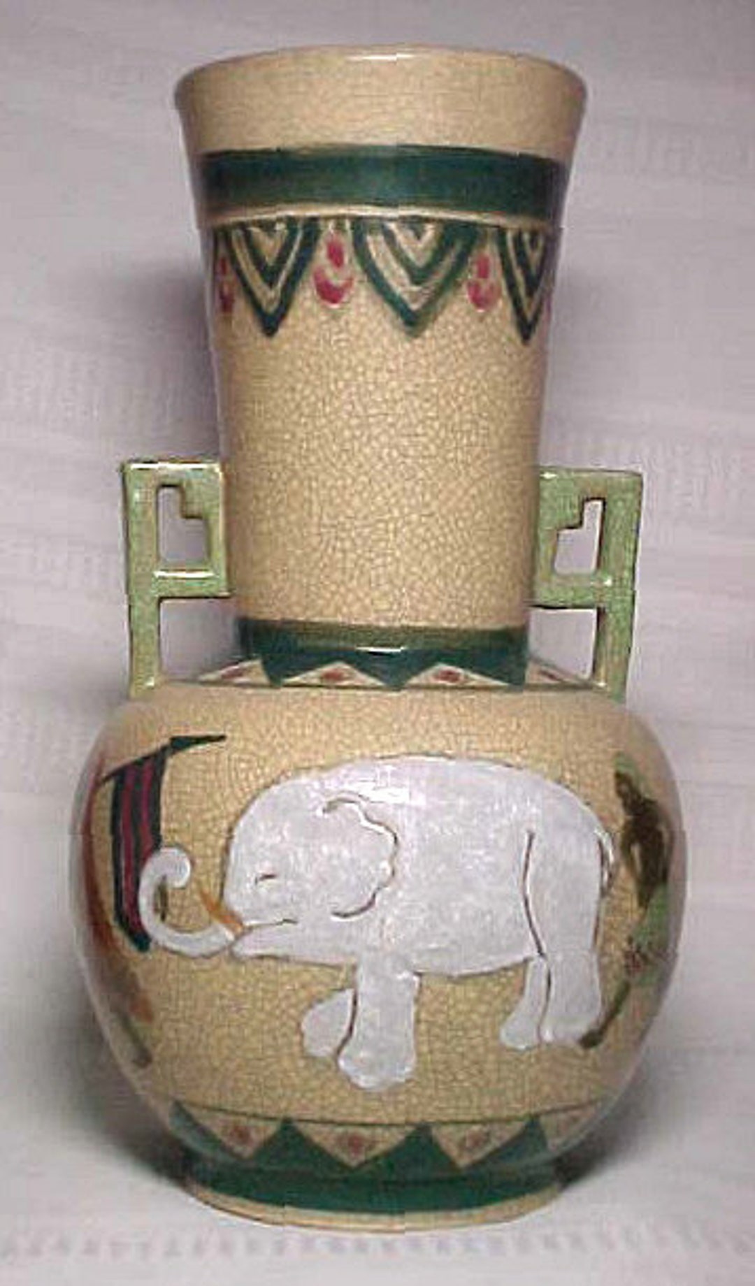 Japanese Art Pottery, Large Double Handled Phoenician Enameled Vase ...