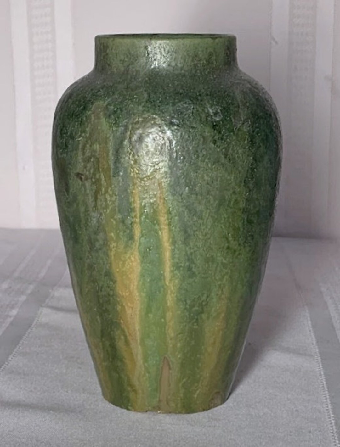 William J Walley Pottery, Frothy Curdled Green Tapered Shoulder Vase ...