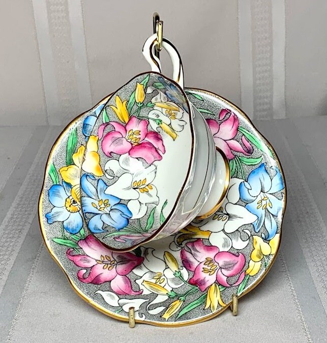 Rosina, Bone China, Tiger + Day Lilies, Spring Bulbs, Teacup & Saucer ...