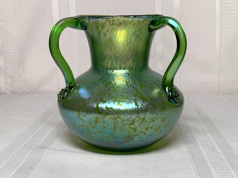 Loetz, Crete (green) Papillon 3 Handled Vase, Green Butterfly Wings ...
