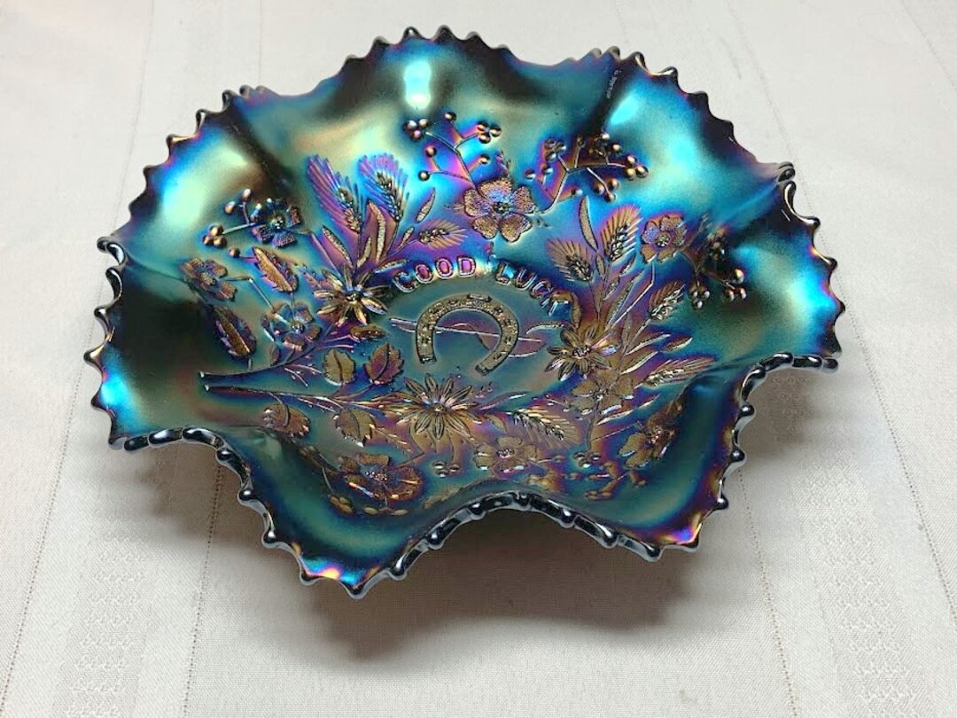 Northwood Carnival Glass, Good Luck, Ruffled Bowl, Amethyst, Electric ...