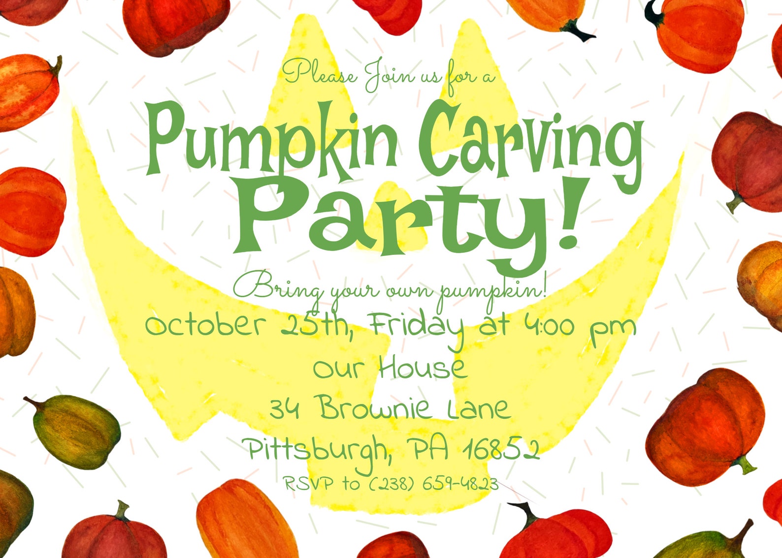 Printable Pumpkin Carving Party Invite - Jack O Lantern Invitation ...