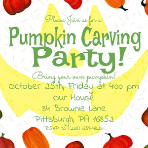 Printable Pumpkin Carving Party Invite - Jack O Lantern Invitation ...