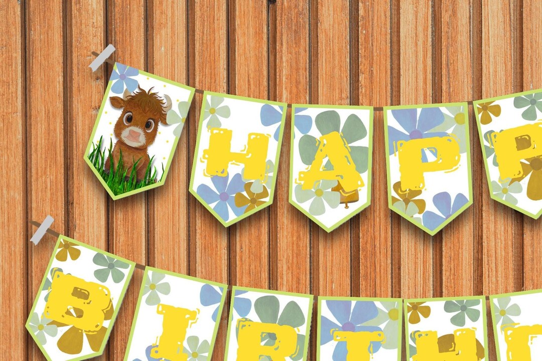 Printable Scottish Highland Cow Birthday Party Banner - Cute Summer ...