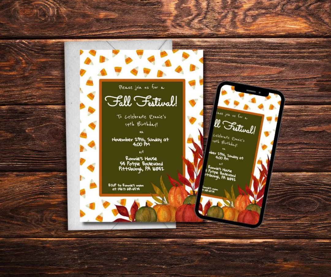 Printable Fall Party Invite - Candy Corn Invitation - November Birthday ...