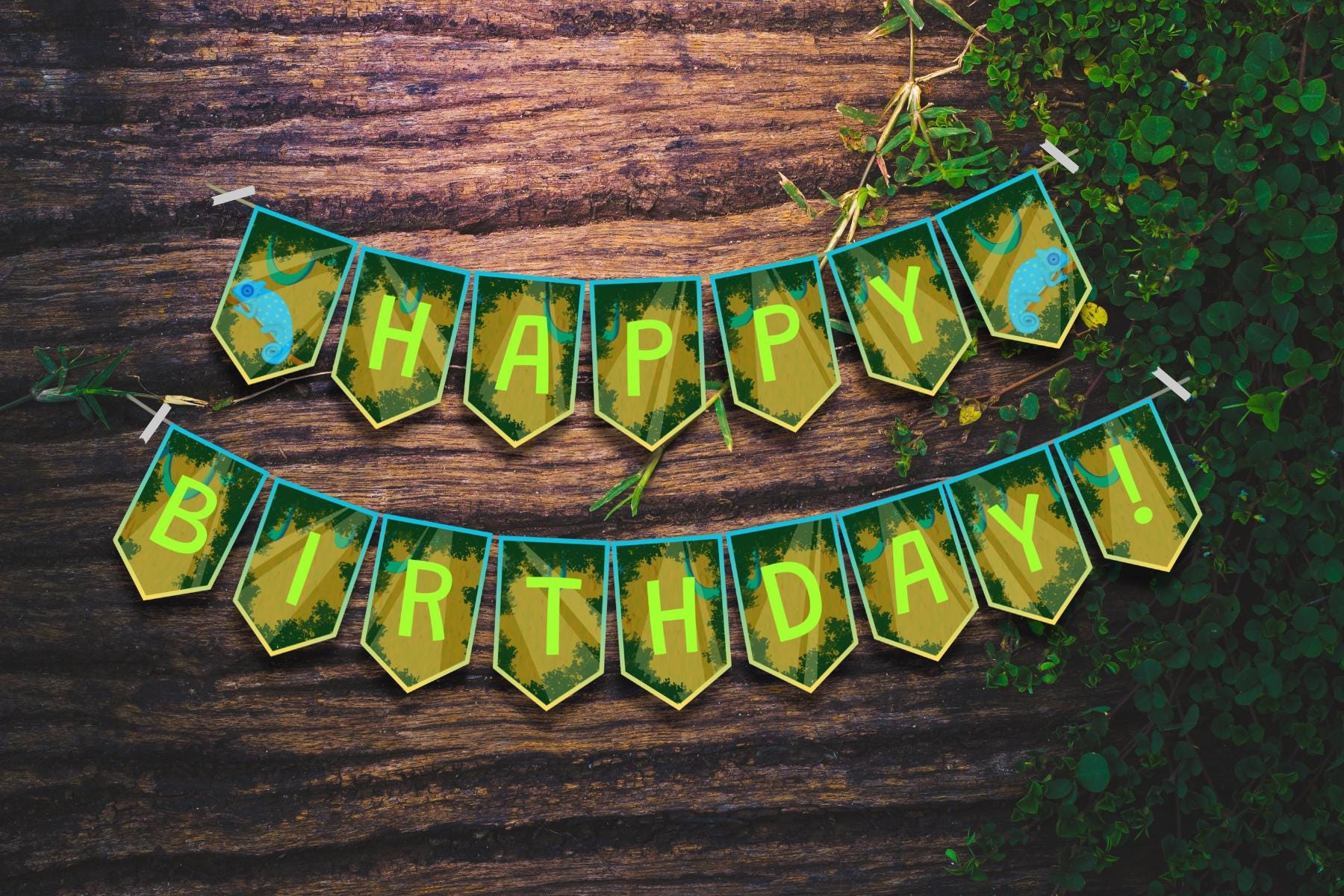 Printable Chameleon Birthday Party Banner - Jungle Lizard Bunting ...