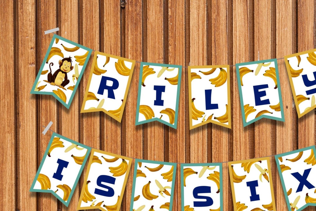 Printable Monkey Birthday Party Banner - Cute Banana Garland - Kid's ...