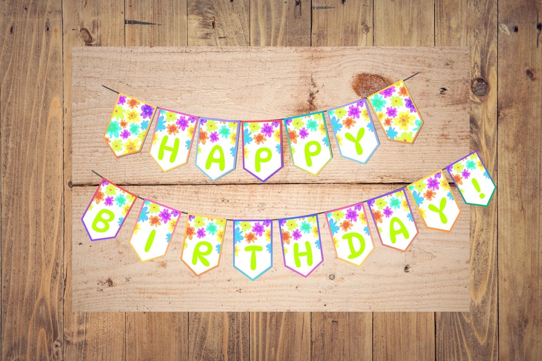Printable Summer Rainbow Flower Birthday Party Banner - Cute Bright ...