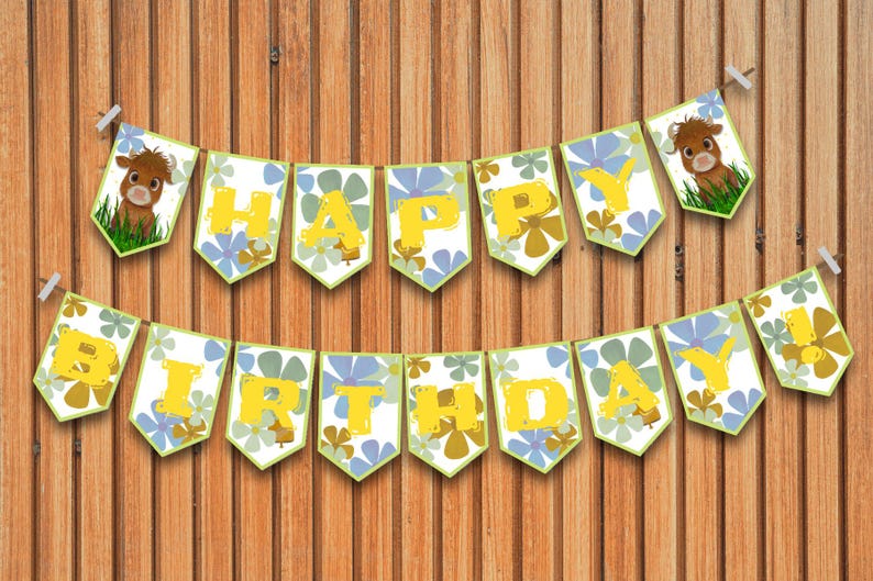 Printable Scottish Highland Cow Birthday Party Banner - Cute Summer ...