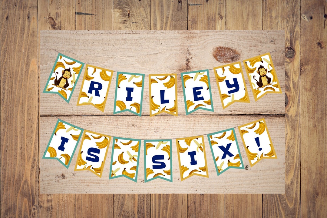 Printable Monkey Birthday Party Banner Cute Monkey and Banana Party ...