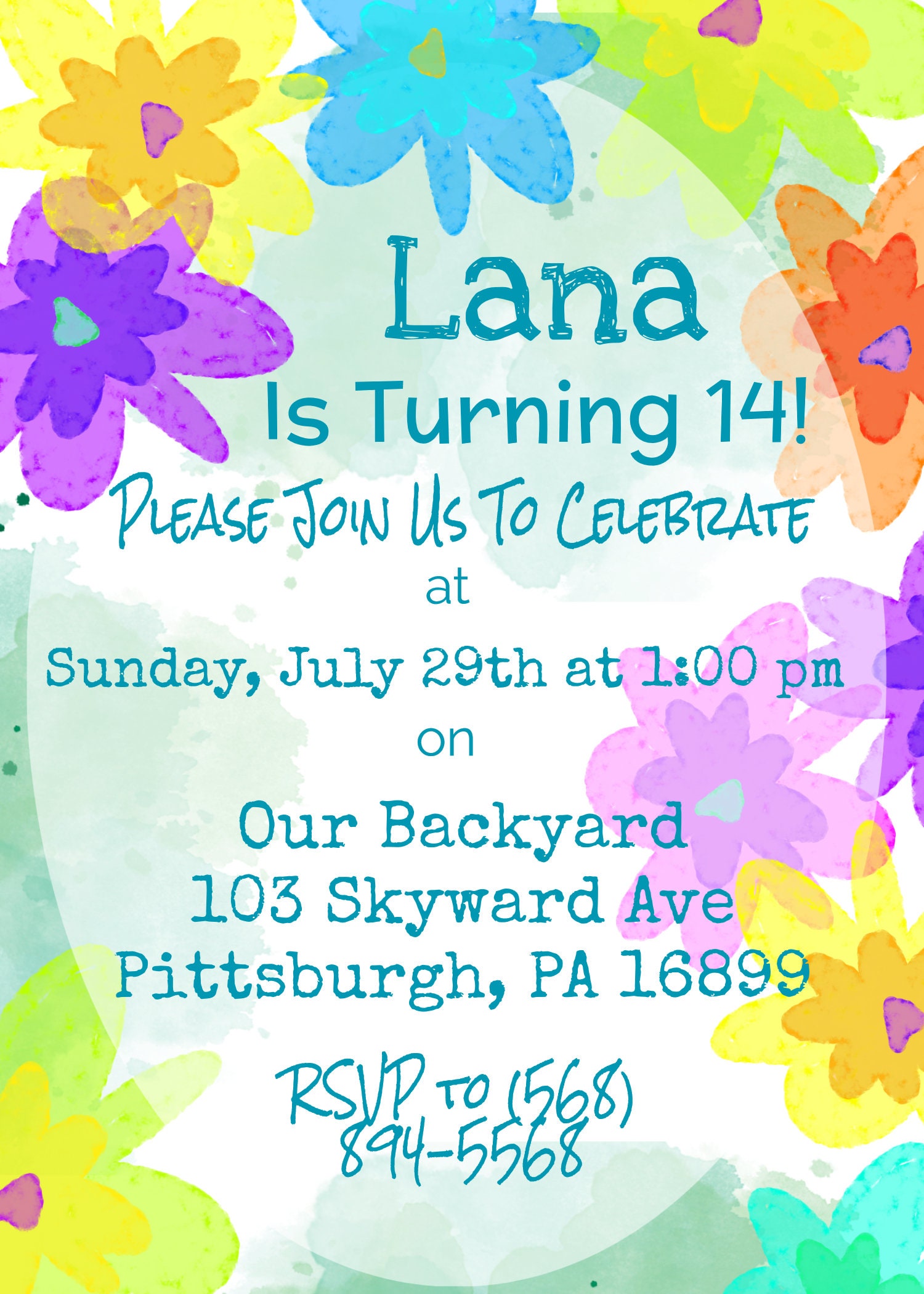 Printable Summer Birthday Invitation Colorful Flower Pattern Invite ...