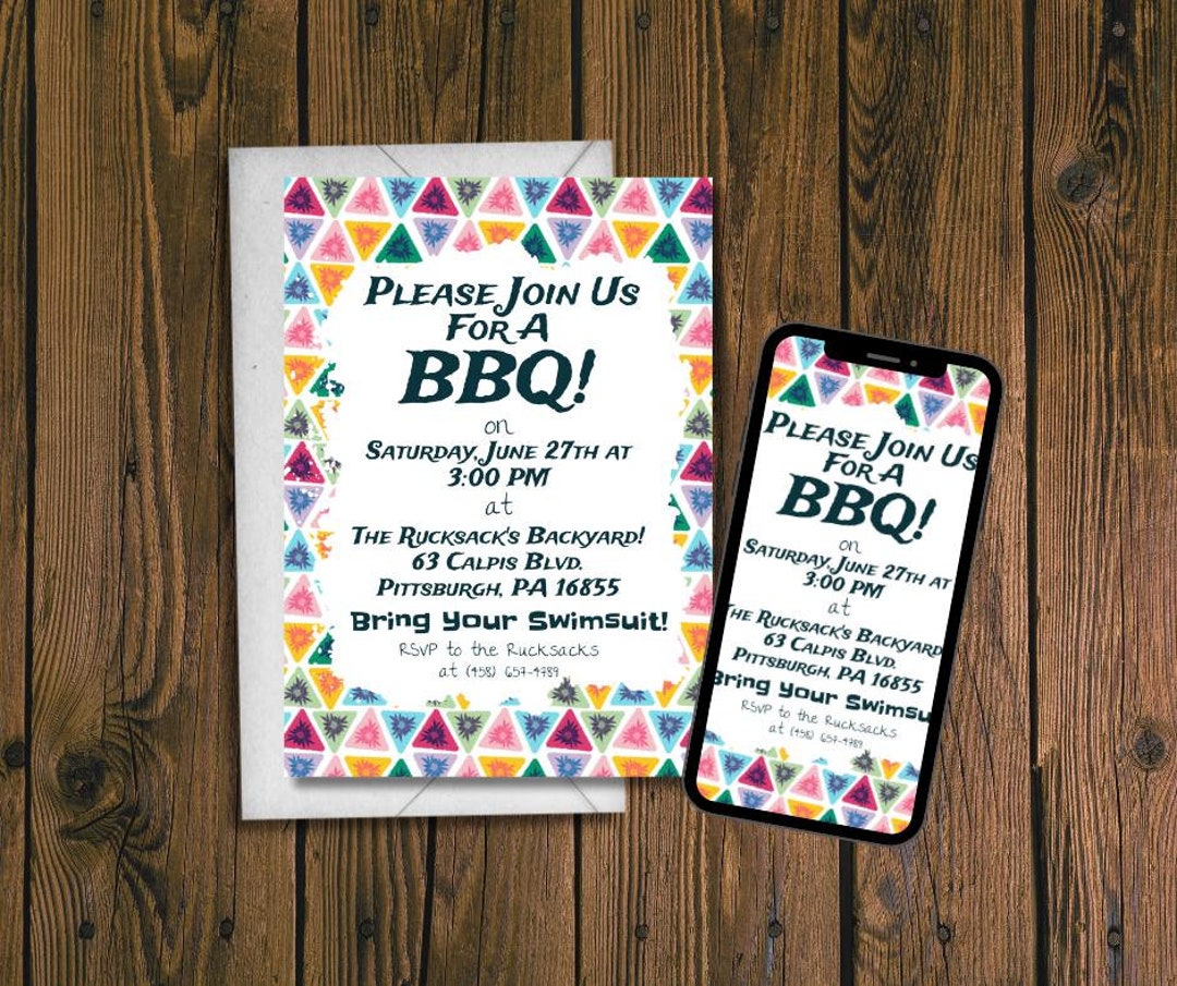 Printable Backyard BBQ Invitation - Colorful Summer Pattern Invite ...