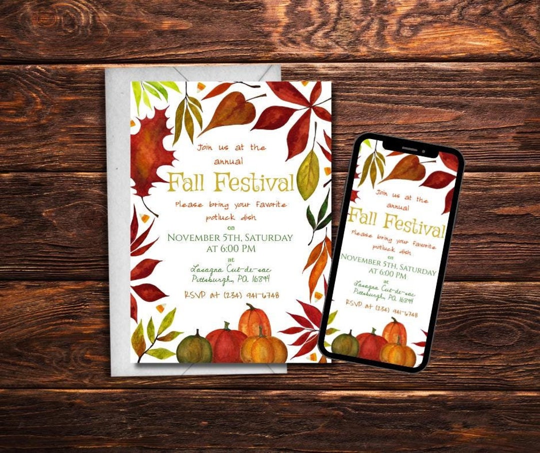 Printable Fall Party Invite - Autumn Leaves Invitation - November ...
