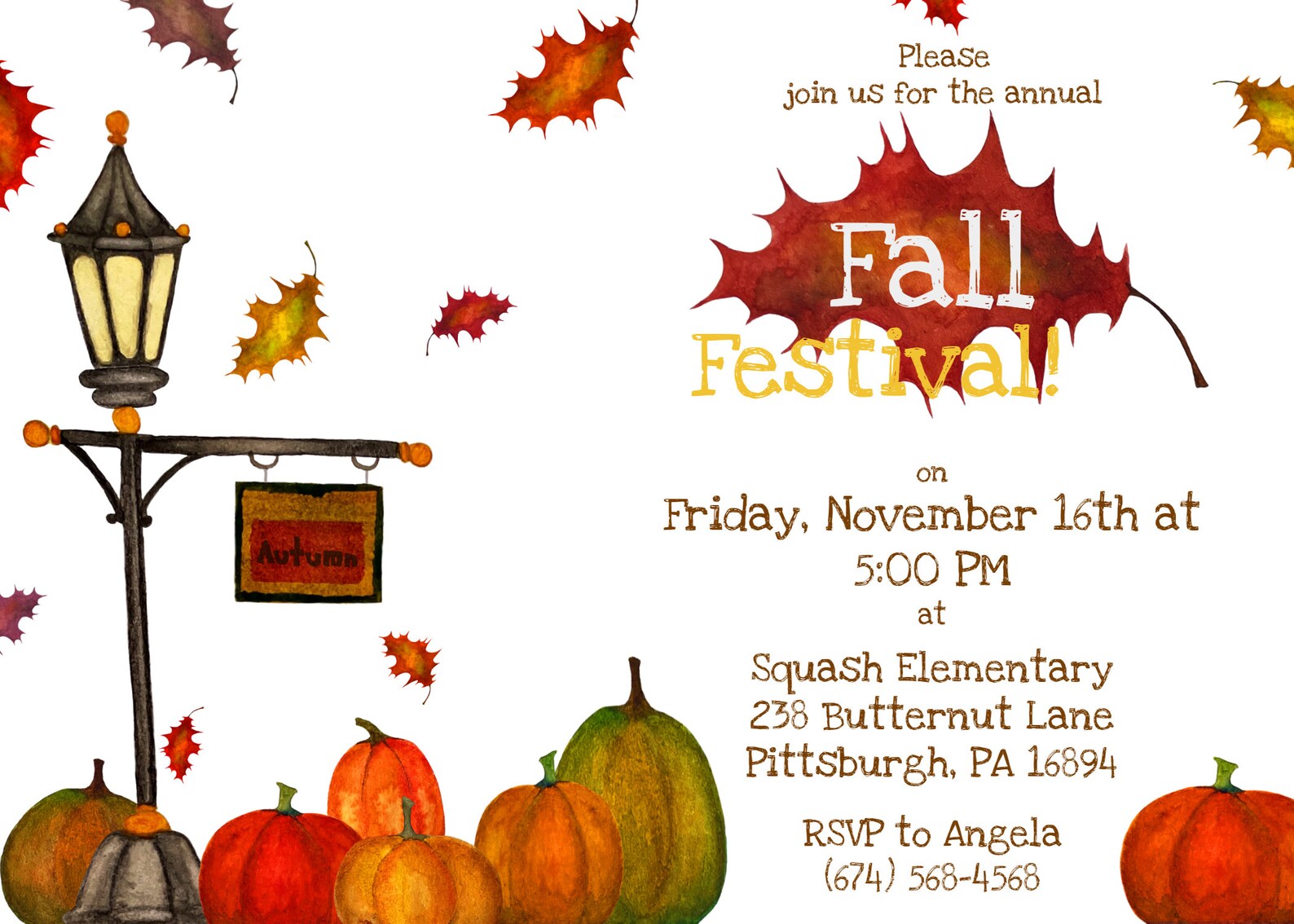 Printable Fall Party Invite - Autumn Leaves Invitation - November ...