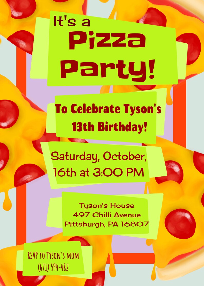 Editable Pizza Party Invitation Pizza Birthday Party Invite - Etsy