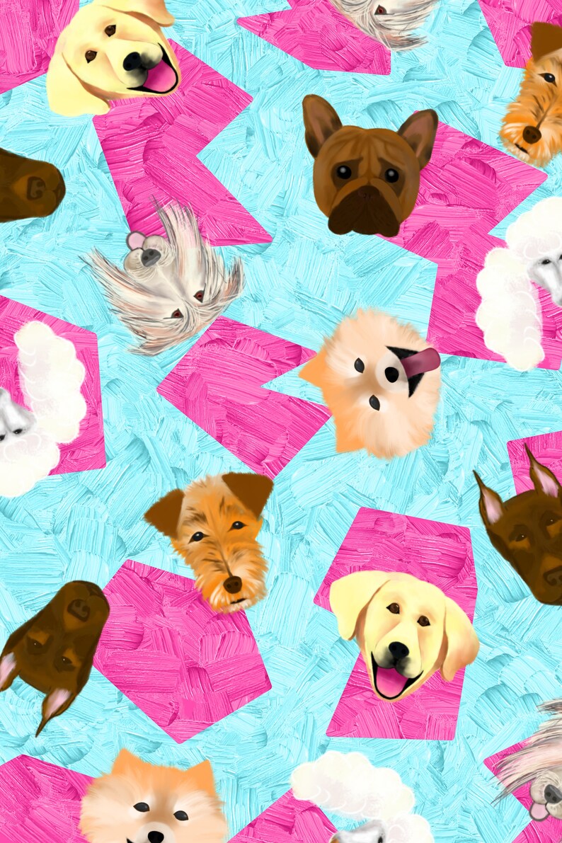 Blue and Pink Puppy Print- Digital Download Print - Original Work - Dog ...
