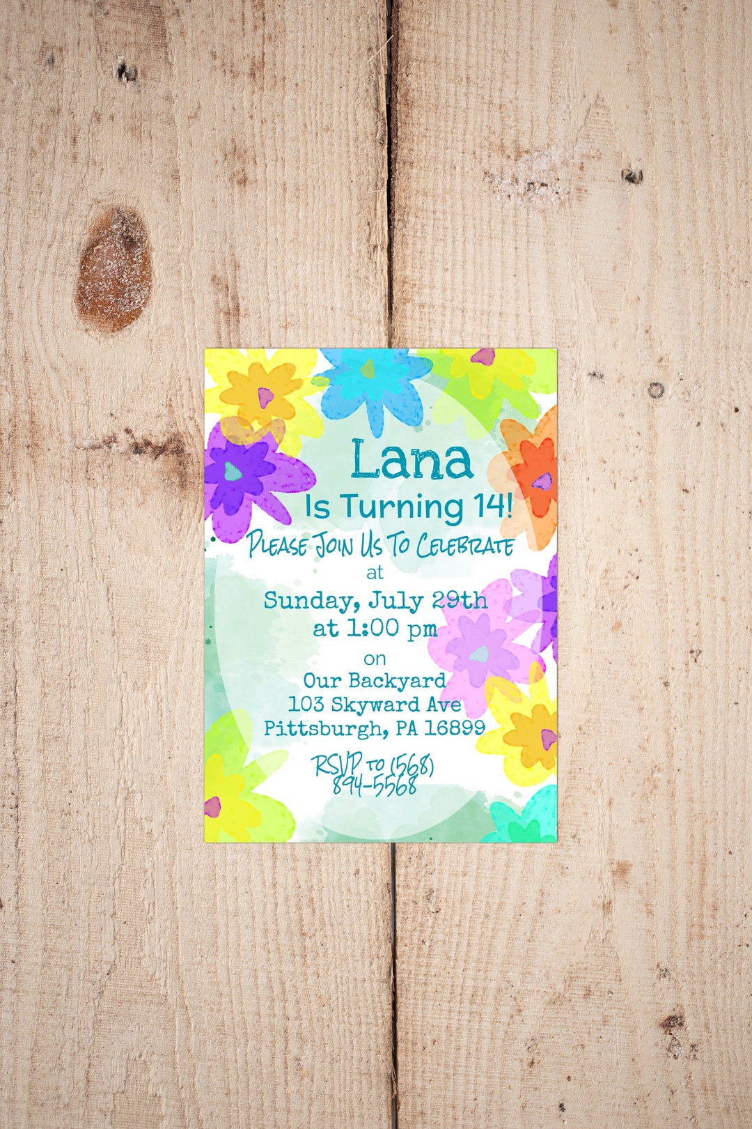Printable Summer Birthday Invitation Colorful Flower Pattern Invite ...