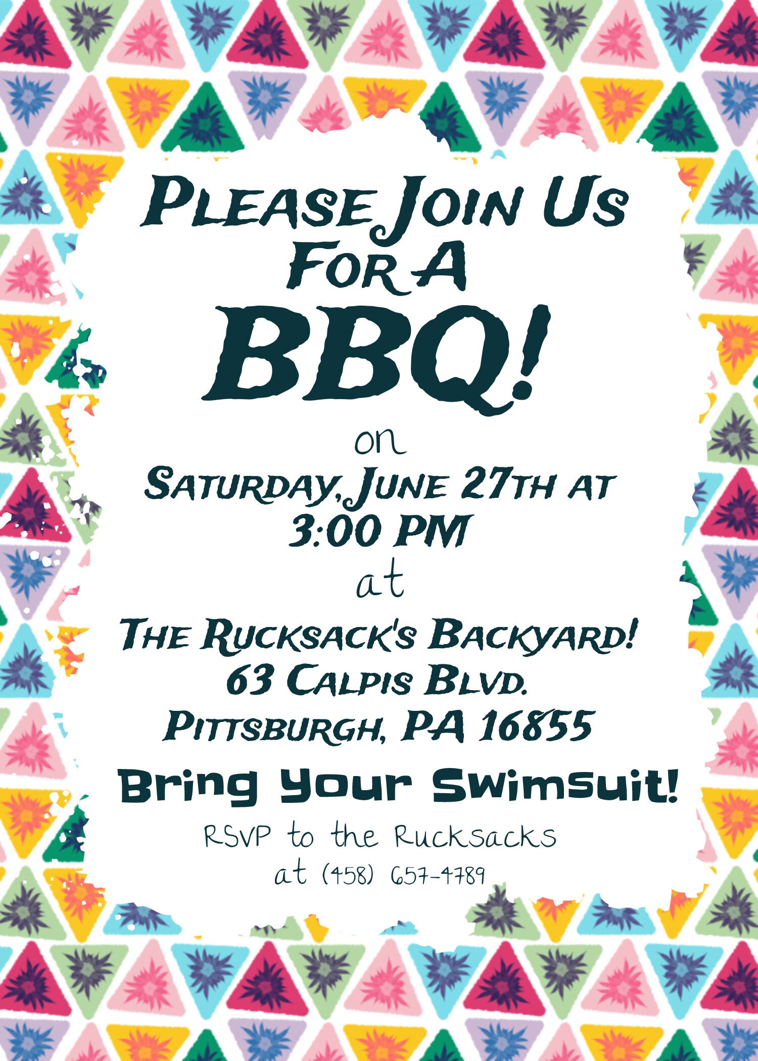 Printable Backyard BBQ Invitation - Colorful Summer Pattern Invite ...