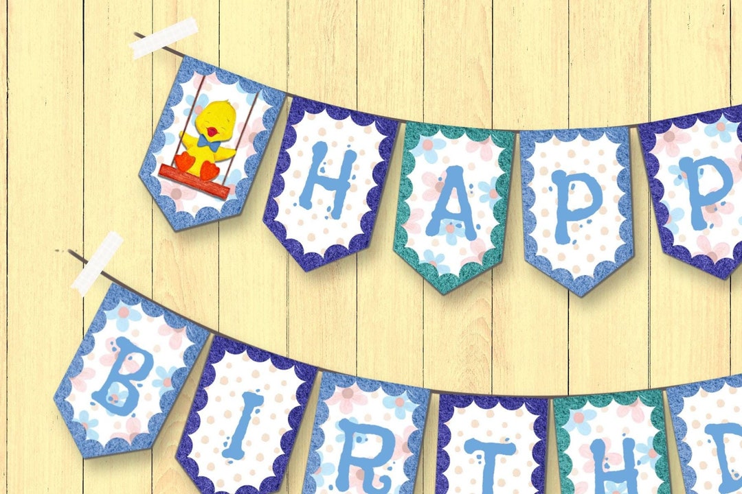 Printable Boy Duck Birthday Party Banner - Bright Bunting - Polka Dot ...