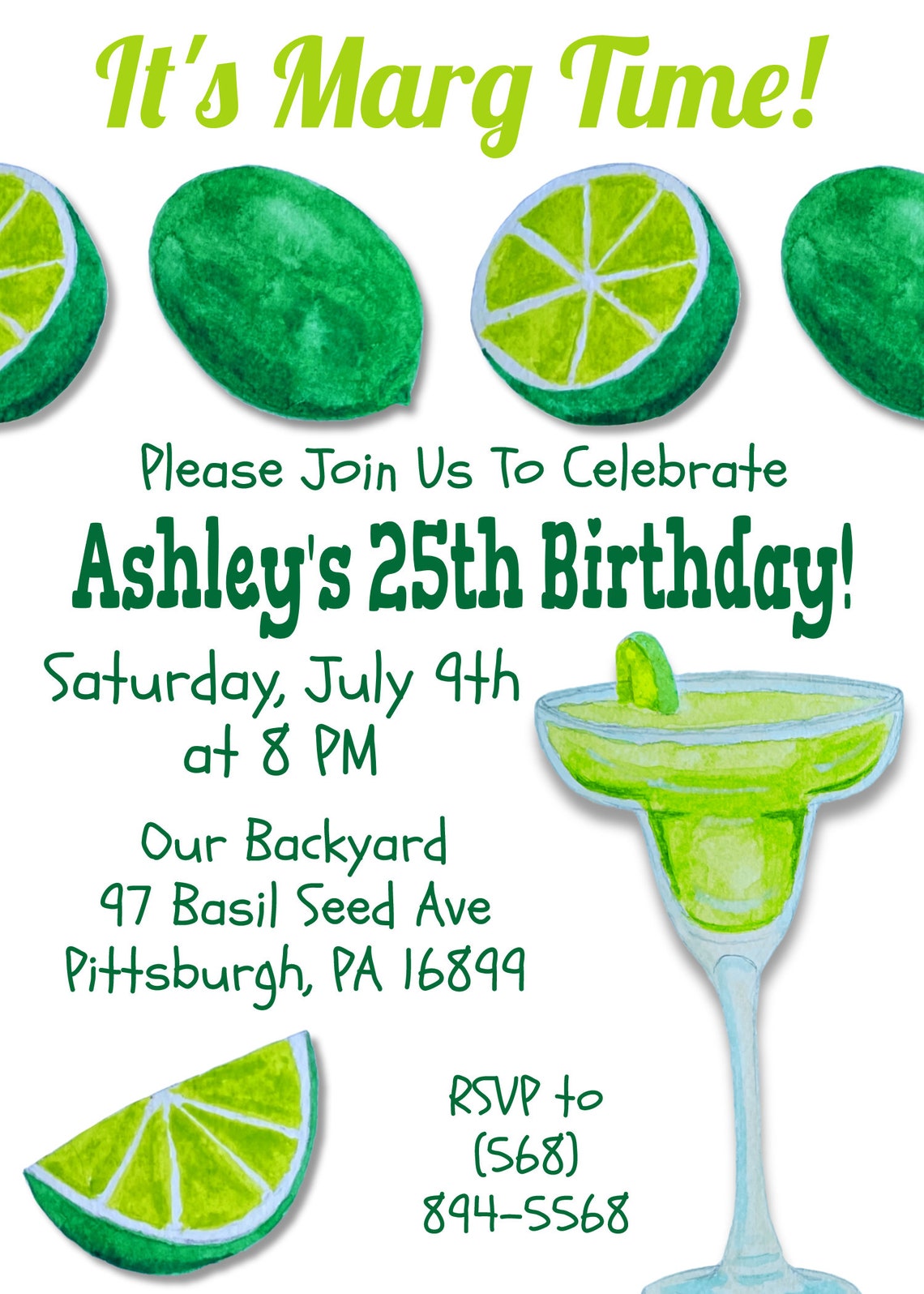 Printable Margarita Birthday Party Invitation - It's Marg Time! Summer ...