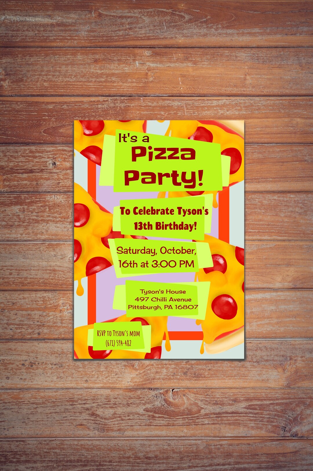 Printable Pizza Party Invitation - Pizza Birthday Party Invite - Kid's ...