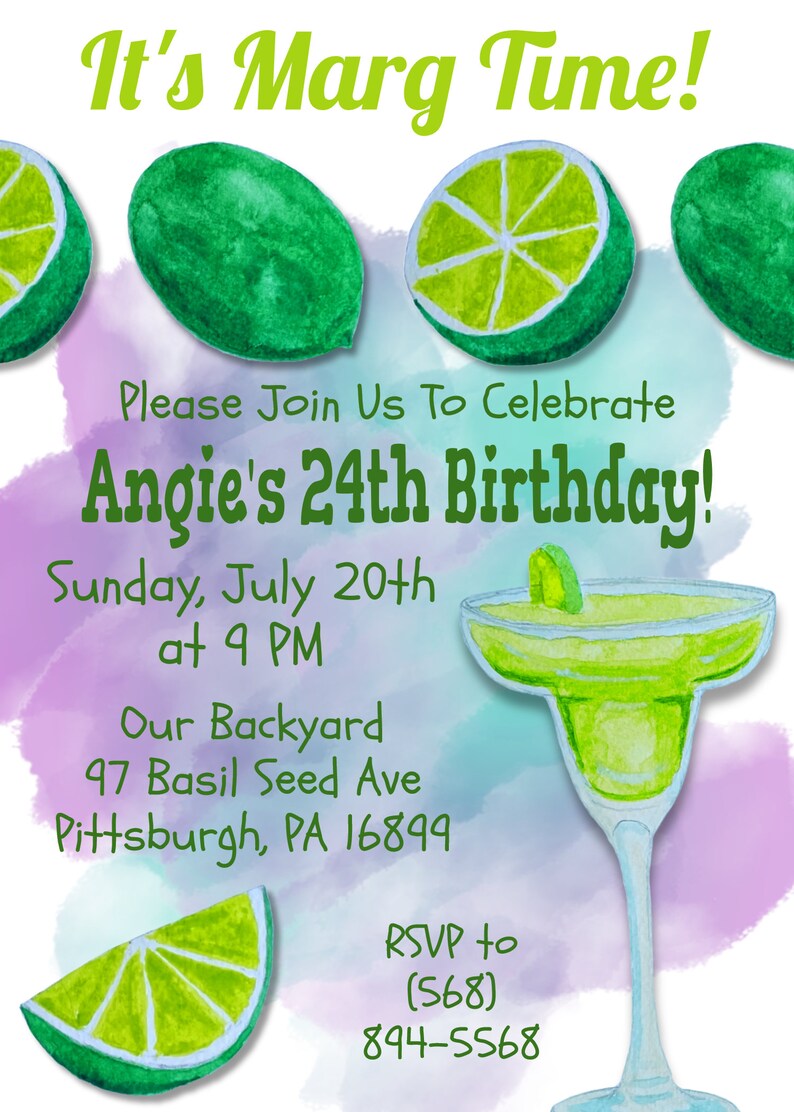 Printable Margarita Birthday Party Invitation - It's Marg Time! Summer ...