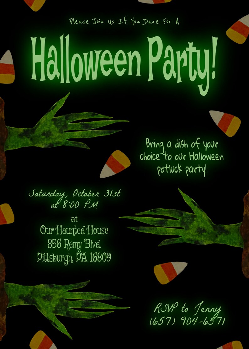 Printable Halloween Party Invite - Zombie Hands Invitation - Birthday ...