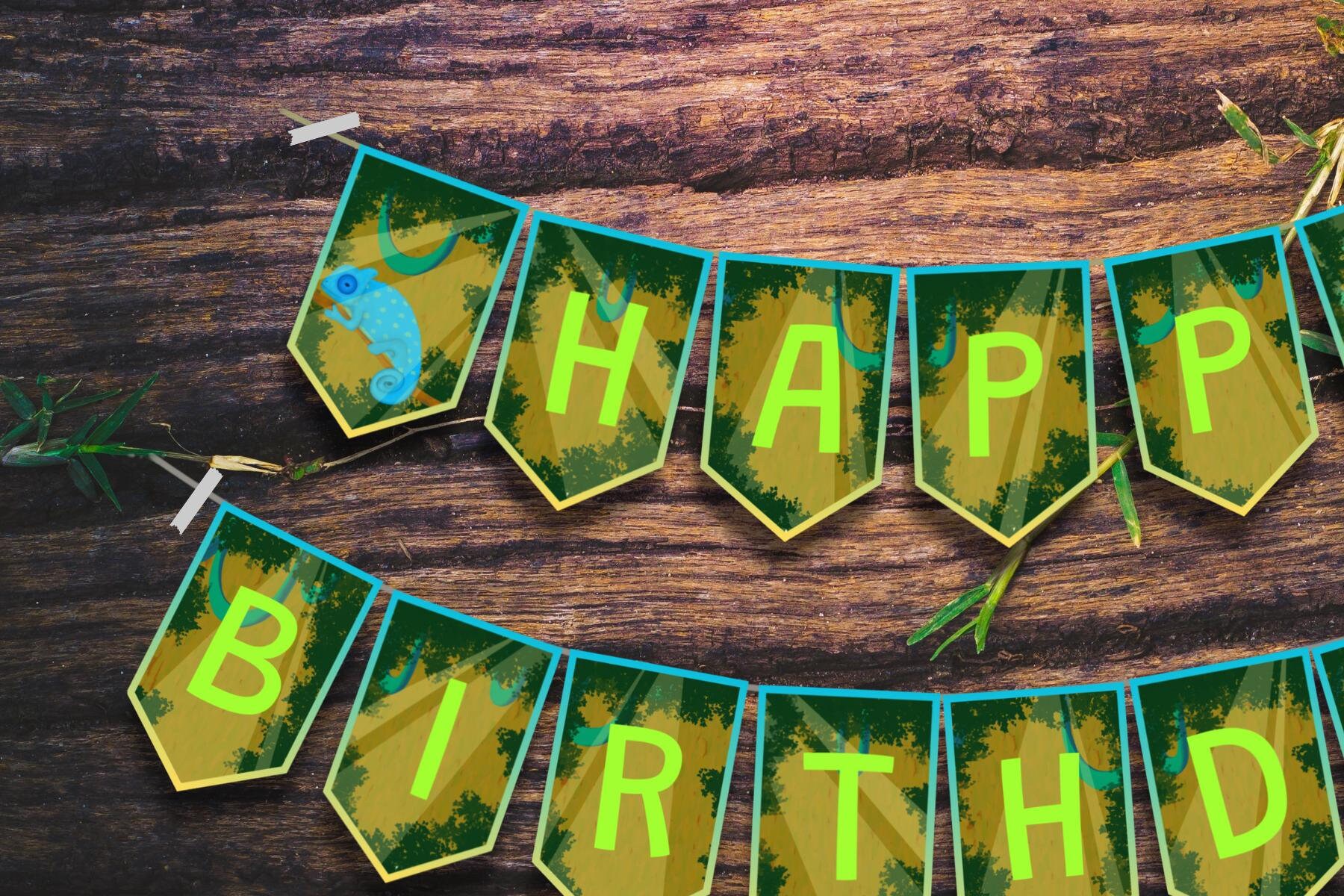 Printable Chameleon Birthday Party Banner - Jungle Lizard Bunting ...