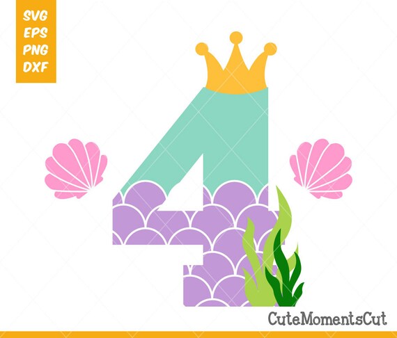 Number 4 Mermaid SVG Cutting File Silhouette Cricut Clipart - Etsy