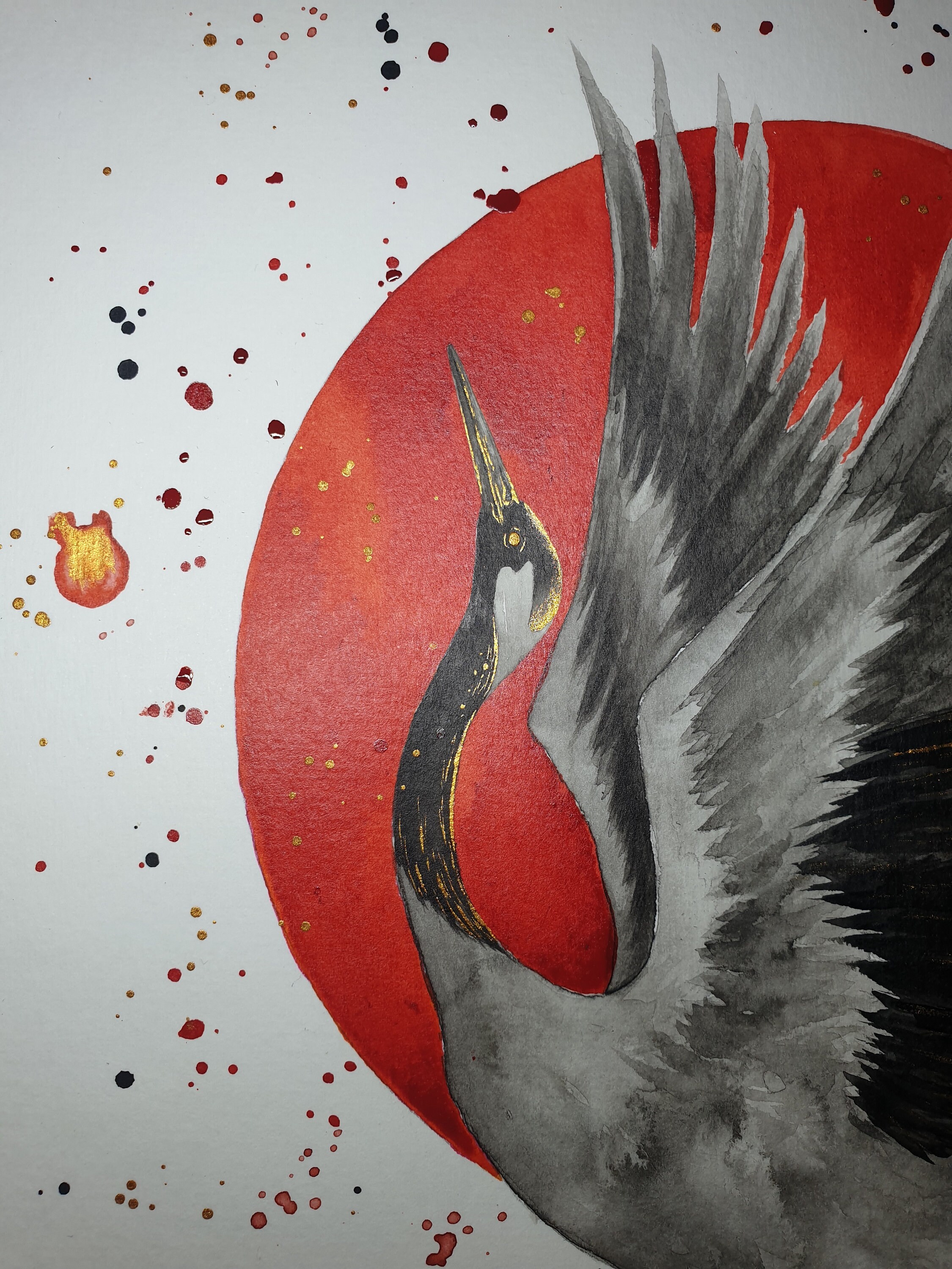 Japanese Red-crowned Crane Dance - Original Ink Painting - Etsy