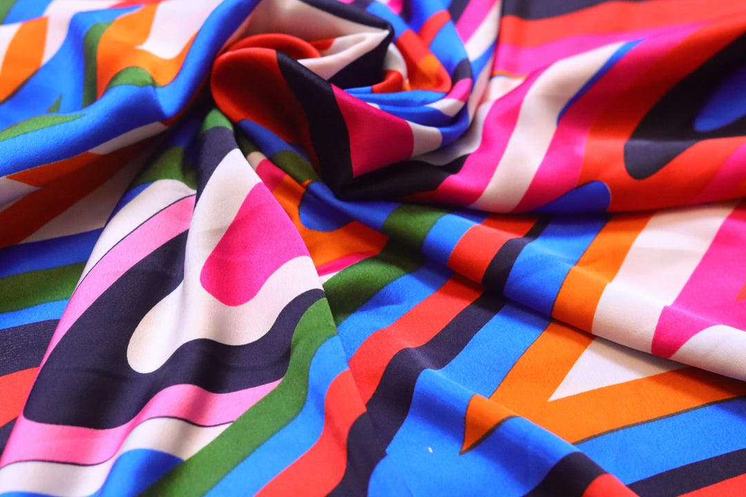 Silky Soft Fabric, Blue & Pink Zig Zag Mod Print, Sold by the Yard (45 ...