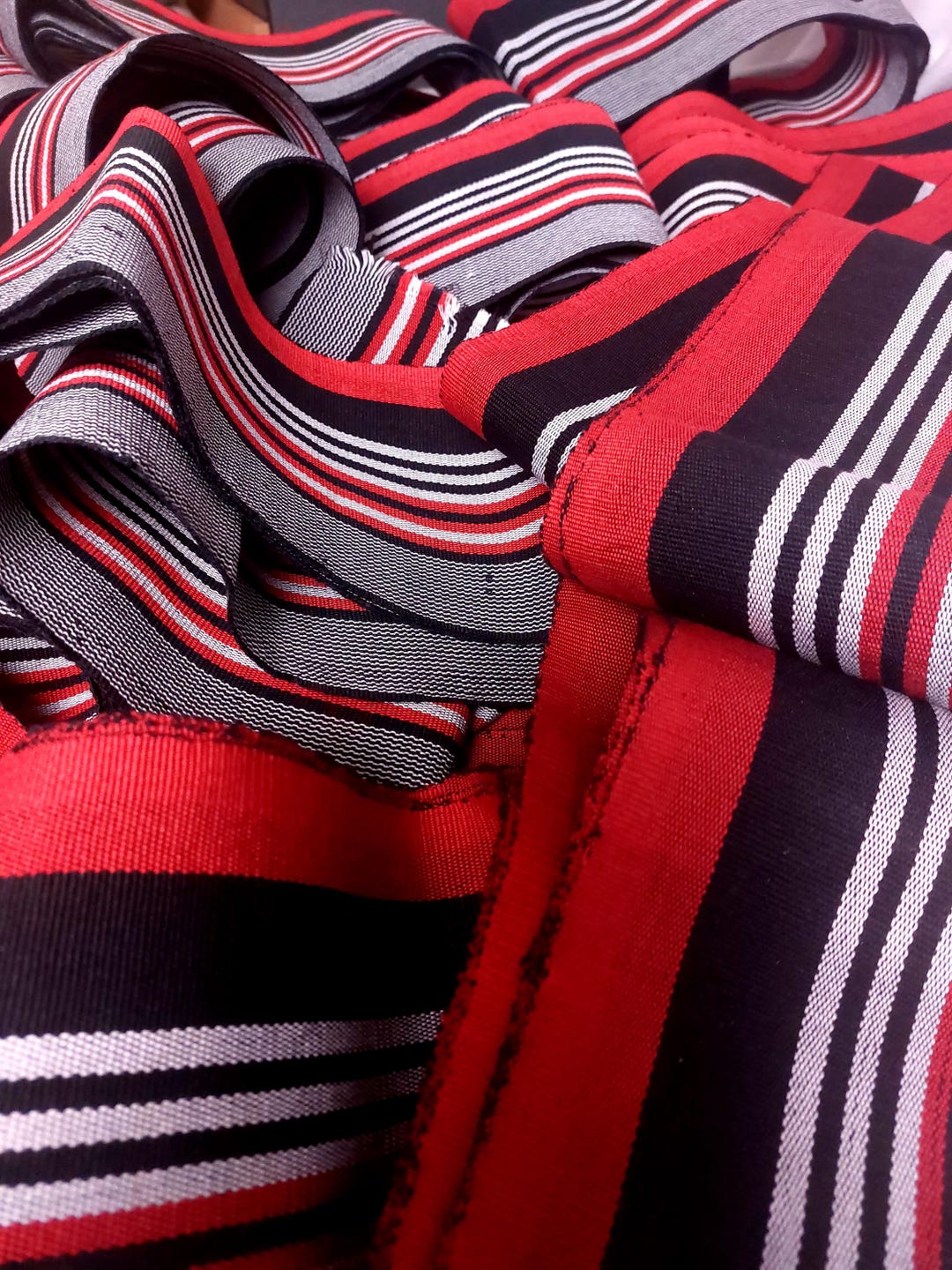 Handwoven Aso Oke Fabric: Red & Black Striped Nigerian Cotton Sold by ...